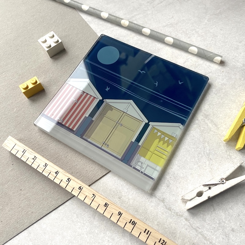 NEW Beach Huts Glass Coaster