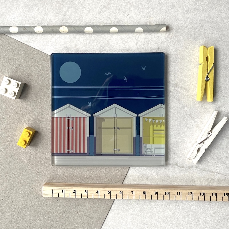 NEW Beach Huts Glass Coaster